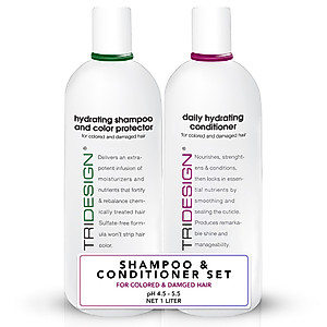 TRI Design Hydrating Shampoo & Color Protector w/Daily Hydrating Conditioner, Shampoo and Conditioner for Color-Treated Hair, All Hair Type Moisturizing Shampoo and Conditioner, Scented, Liter Set
