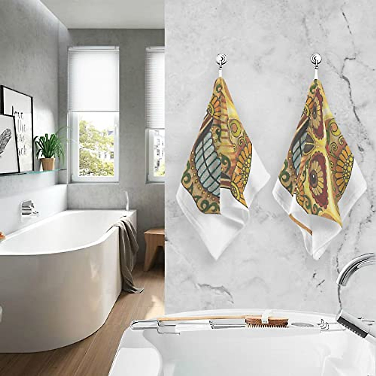 ALAZA Sugar Skull Art Day The Dead Hand Towels for Bathroom 1OO% Cotton 2 pcs Face Towel 16 x 28 inch, Absorbent Soft & Skin-Friendly