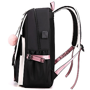 Stylifeo Teenage Girls' Backpack, Middle School Backpack Students Bookbag Daypack for Teen Girls,with USB Charge Port (Black and White)