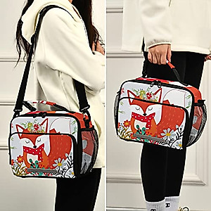 Cute Fox Lunch Box Flower Insulated Lunch Bag Girls Cooler Tote Kids Boys Shoulder Strap Reusable for School Picnic Travel Office