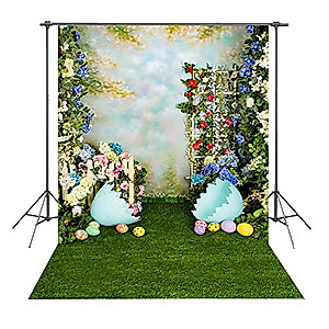 5x7ft Spring Easter Backdrops for Photography Rabbit Colorful Eggs Flower Wooden Wall Grass Backdrop Baby Shower Photo Background Kids Newborn Birthday Party Banner Decorations Studio Booth Props