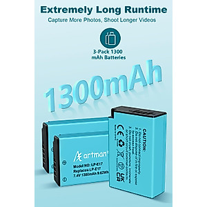 Artman 3-Pack LP-E17 Batteries 1300mAh and 3-Channel LCD Charger Pack for Canon EOS RP R10 R8 R50 Rebel T6i T7i T8i T6s SL2 SL3 EOS M3 M5 M6 200D 77D 750D 760D 800D 8000D KISS X8i Camera