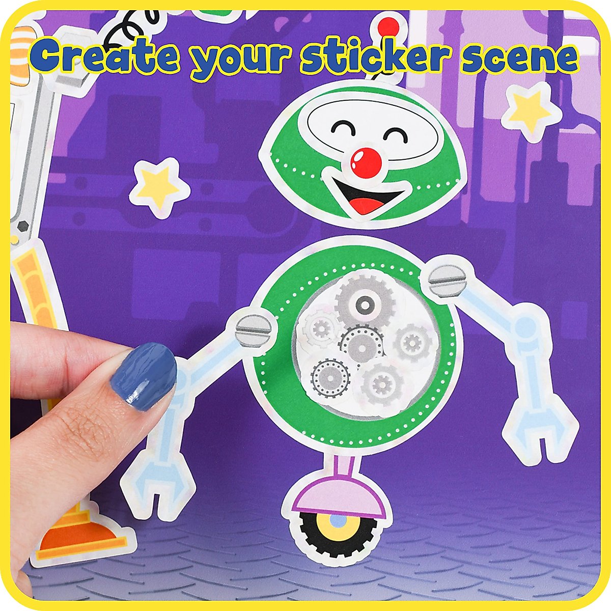 READY 2 LEARN Sticker Art Gallery - Craft Kit for Ages 3-5 - 200+ Stickers - 4 Backgrounds with Frames - Create Sea Life, Space, Robots, Garden Scenes