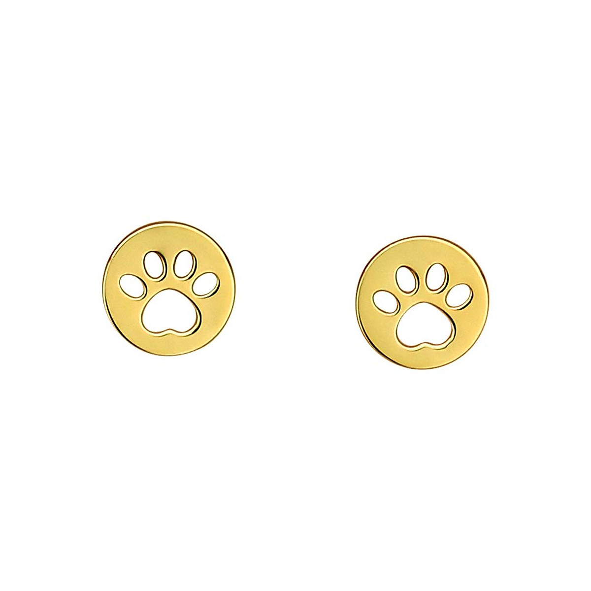 Solid 14K Yellow Gold Tiny Small Dainty Polished Paw Open Disk Dot Stud Earrings (Open Paw)