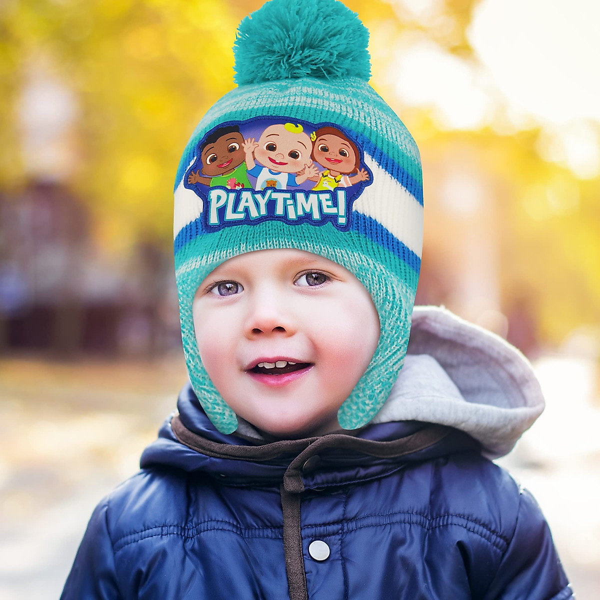 CoComelon Toddler Winter Hat and Mitten, Kids Beanie with Sherpa Lining Set, JJ, TomTom & Yoyo, for Ages 2-4