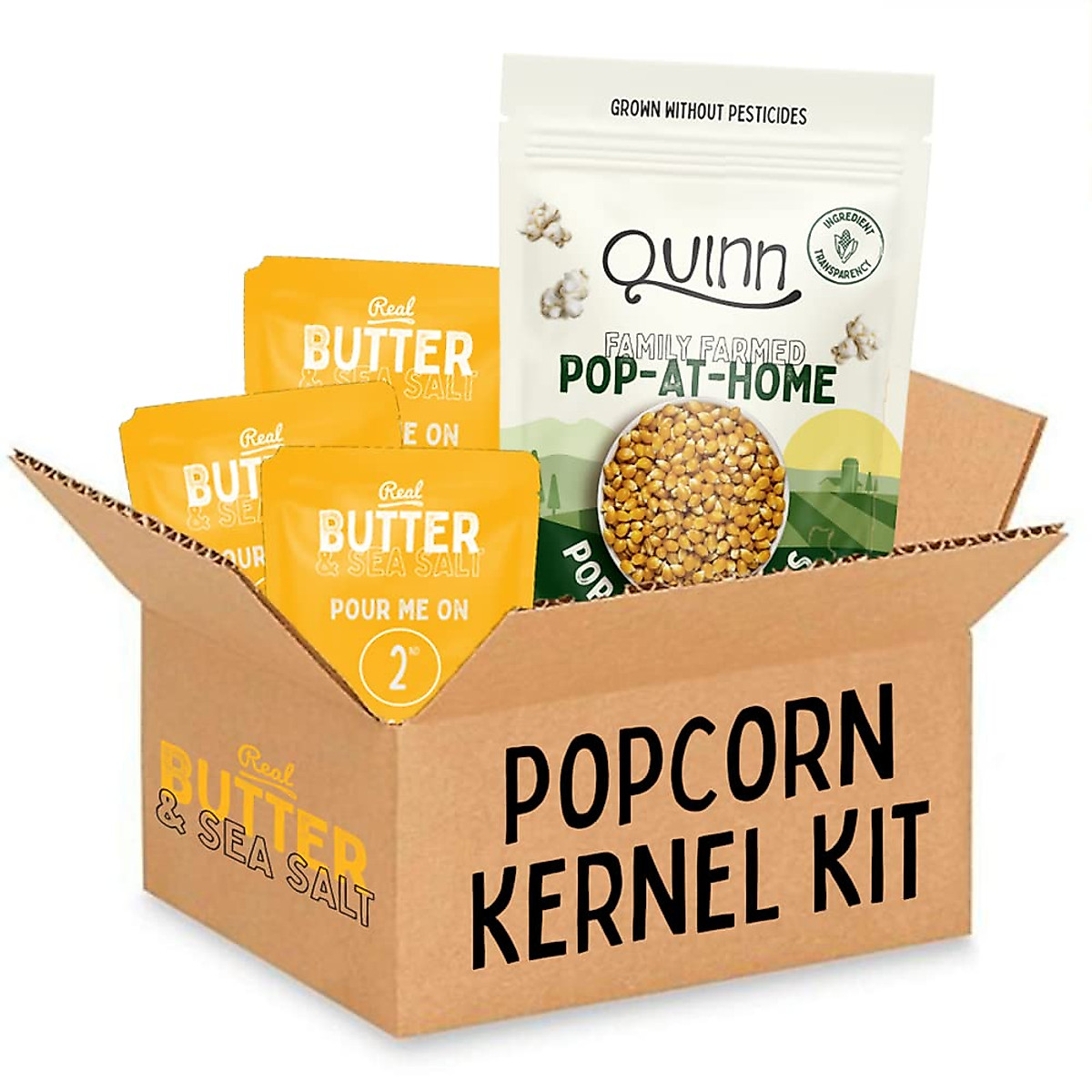 Quinn Family Farmed Gourmet Popcorn Kernels Kit, Real Butter Popcorn Seasoning (28 count) Non-GMO, Gluten Free, (1 bag)