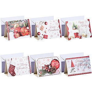 JOYIN 72 Piece Holiday Christmas Greeting Cards with 6 Artistic Greeting Designs & Envelopes 6.25” x 4.6" for Winter Christmas Season, present Giving, Xmas Gifts Cards. (Red Foil Collection)