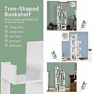 Giantex Wooden Bookcase, Tree-Shaped Modern Display Bookshelf w/ 8 Storage Shelves, Anti-Toppling, 8 Tier Freestanding Decorative Storage Organizer Shelves for CDs Movies Books Plant, White