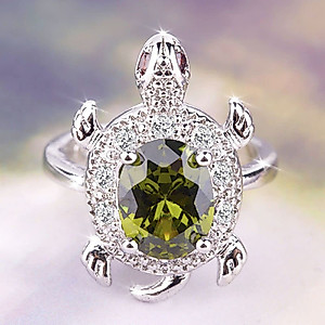 LRGKMCWTOB Vintagel Emerald green Sea Turtle Animal Ring 925 Sterling Silver Animal Turtle Zircon Emerald Engagement Wedding Anniversary Beach Wave Vacation Women's Precious Jewelry (Size 6)