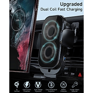 【Dual Coils & 2 Vent Mounts】 Wireless Car Charger, Casunit 15W Dual Coil Fast Charging Auto-Clamping Car Mount for iPhone 14 13 12 Pro Max Mini/Samsung Galaxy Z Flip 4 3 5G S21/LG/Pixel 6 Pro (Black)