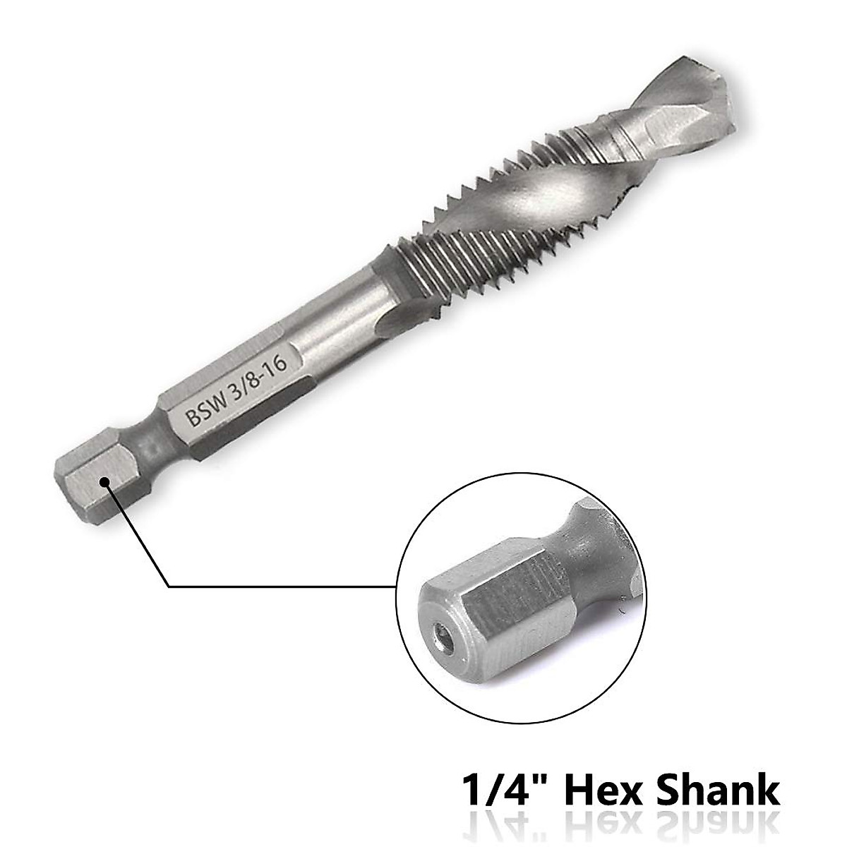 Saiper 6pcs Drill Tap Combination Bit Set (1/8''-3/8'') with 1/4" Hex Shank, HSS 4341 Drill Tap Countersink Screw Thread Bits