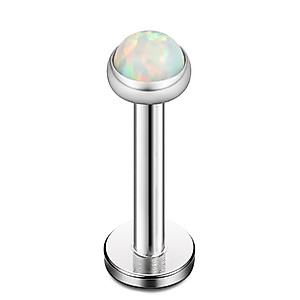 Ruifan 3mm Opal Jeweled Internally Threaded Stainless Steel Labret Monroe Lip Ring Tragus Helix Earring Stud 16G 1/4" 6mm 4PCS