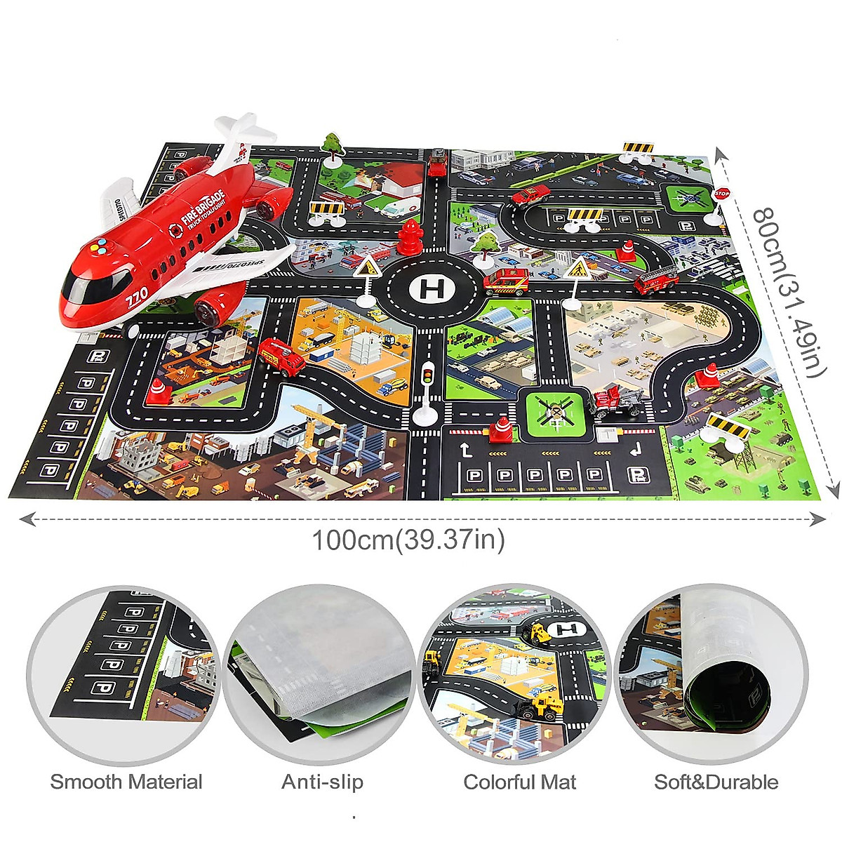 Coolplay Red Airplane Toy Set Rescue Fire Truck Toy Lights and Sound for Kids Gift Ambulance Car Toy Transport Vehicles for Boy 3-6 Years Old