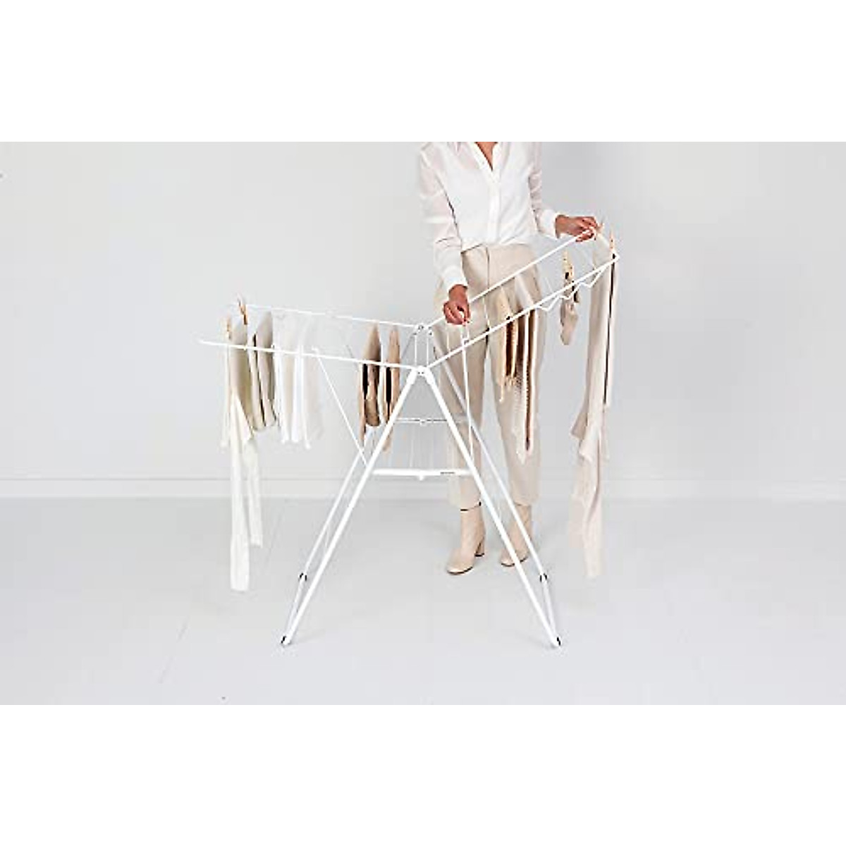 Brabantia HangOn Laundry Drying Rack (20m / Fresh White) Compact, Foldaway, Adjustable Indoor Stainless Steel Clothes Horse