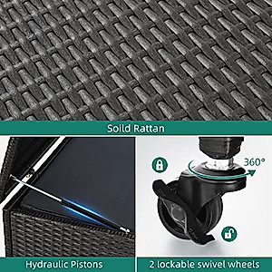 YITAHOME 120 Gallon Large Deck Box with Wheels, Woven Rattan Wicker Outdoor Storage Box, Waterproof Storage Container, Outdoor Cushions Storage-Pool Storage Bin - Brown