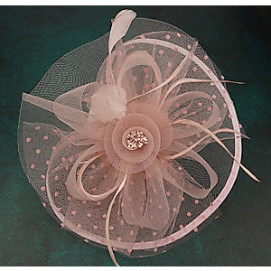 Fascinators Hats for Womens 50s Headwear with Veil Flower Cocktail Wedding Tea Party Church Derby Hat(3-blush pink)