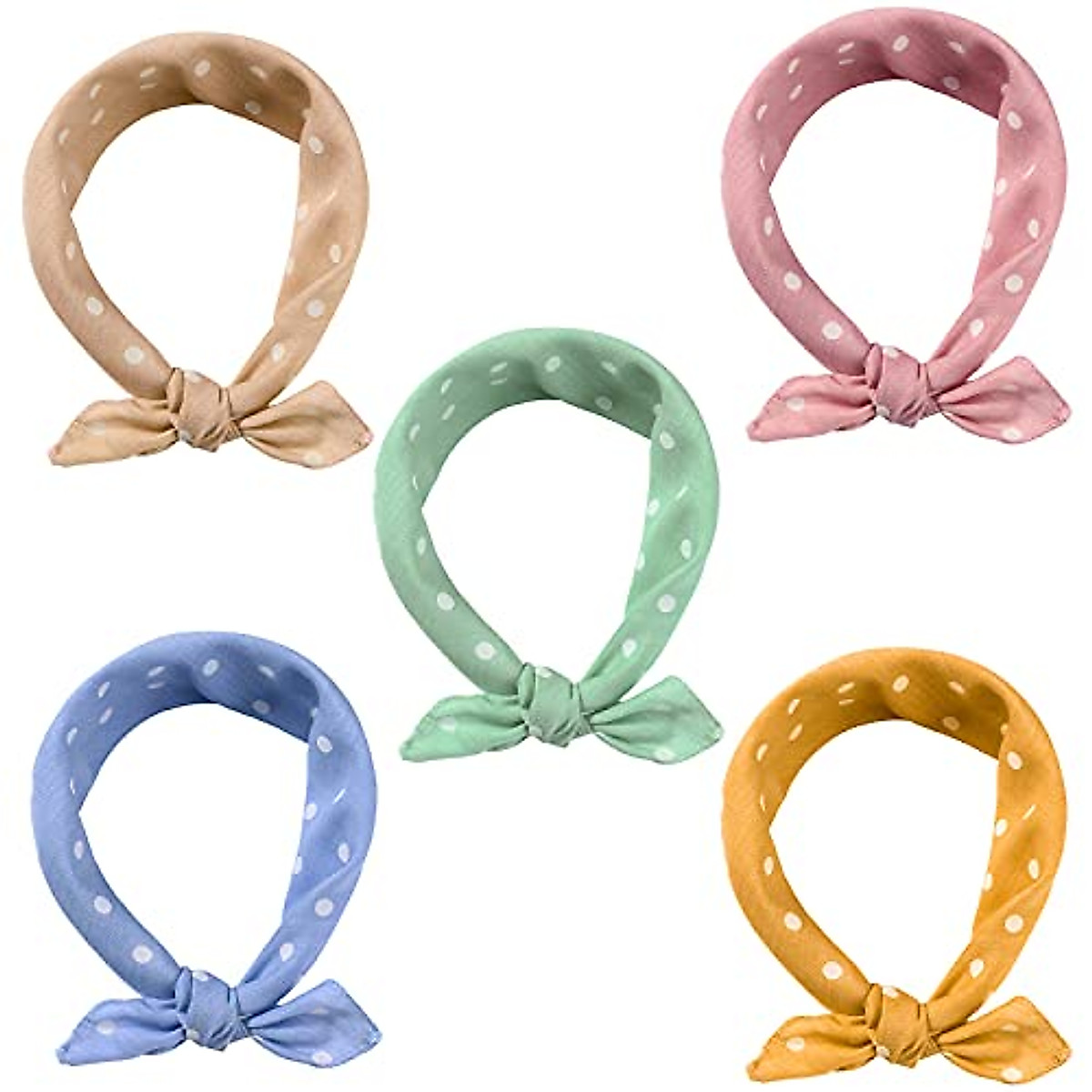 5 Pieces Dog Bandana Pet Summer Bandana Point Dog Kerchief Washable Dog Scarf Bandana Soft Comfortable Dog Daily Bib Adjustable Accessory for Dog Pet (Green, Pink, Ginger, Khaki, Blue,Dot)