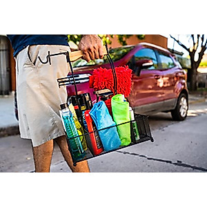 CINAI Grill Caddy, Paper Towel Holder, BBQ & Picnic Caddy, Grill Utensil Organizer, Condiment Bottles Organizer for BBQ, Cleaning Caddy, 3 Hanging Hooks, Bamboo Handle, Large, Black