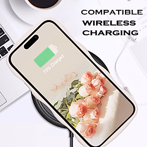 YINLAI Designed for iPhone 14 Pro Max Case 6.7 Inch, Cute Curly Wave Frame Shape Slim Soft Silicone Gel Rubber Phone Cover, TPU Bumper Women Girly Shockproof Protective Case, White/Stone