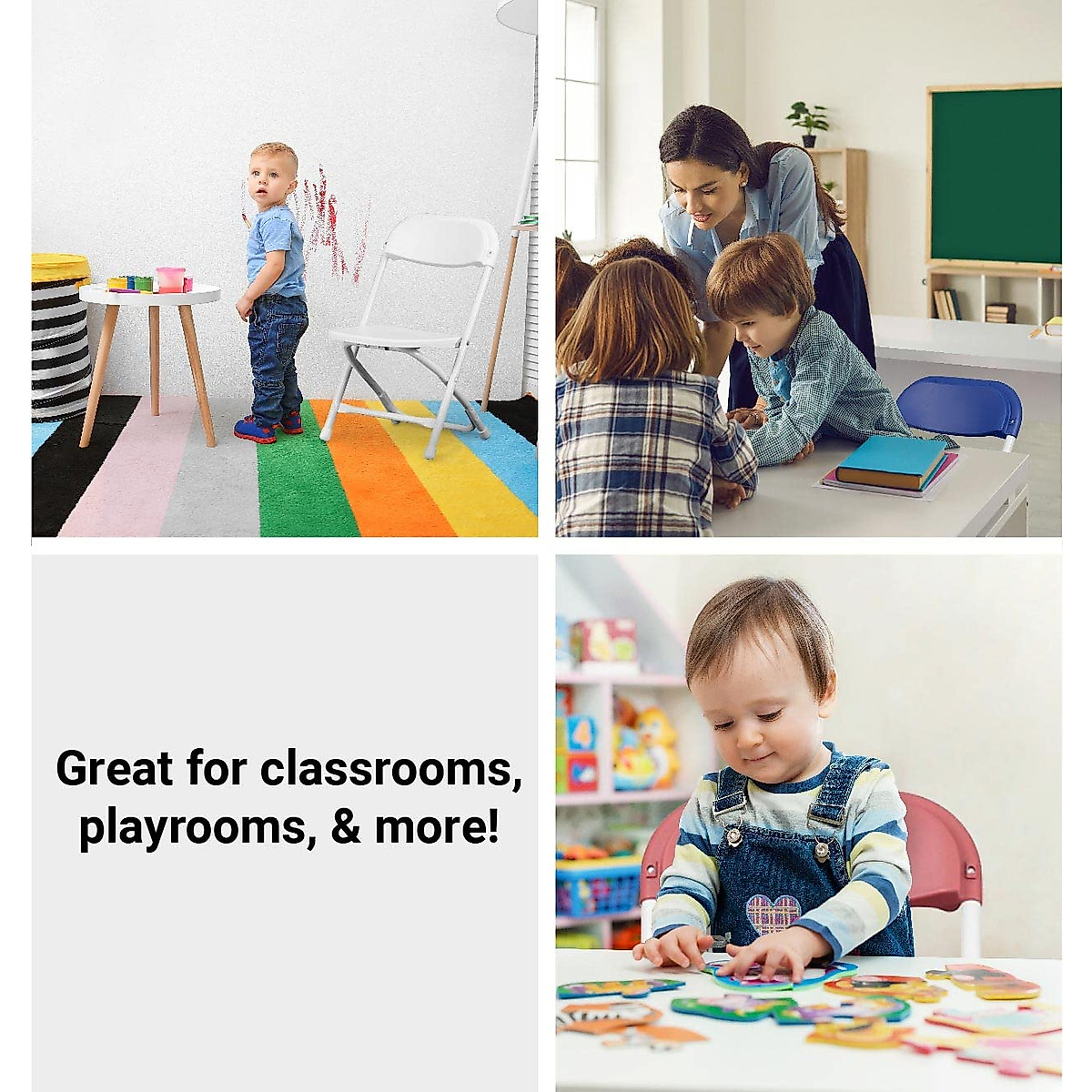 TentandTable Kids Size Poly Plastic Chairs with Metal Frame - Heavy Duty 220 lbs. Capacity - Lightweight & Stackable Folding Chair for Classroom Desk & Tables, Event, Banquet, Wedding (4 Pack, Red)