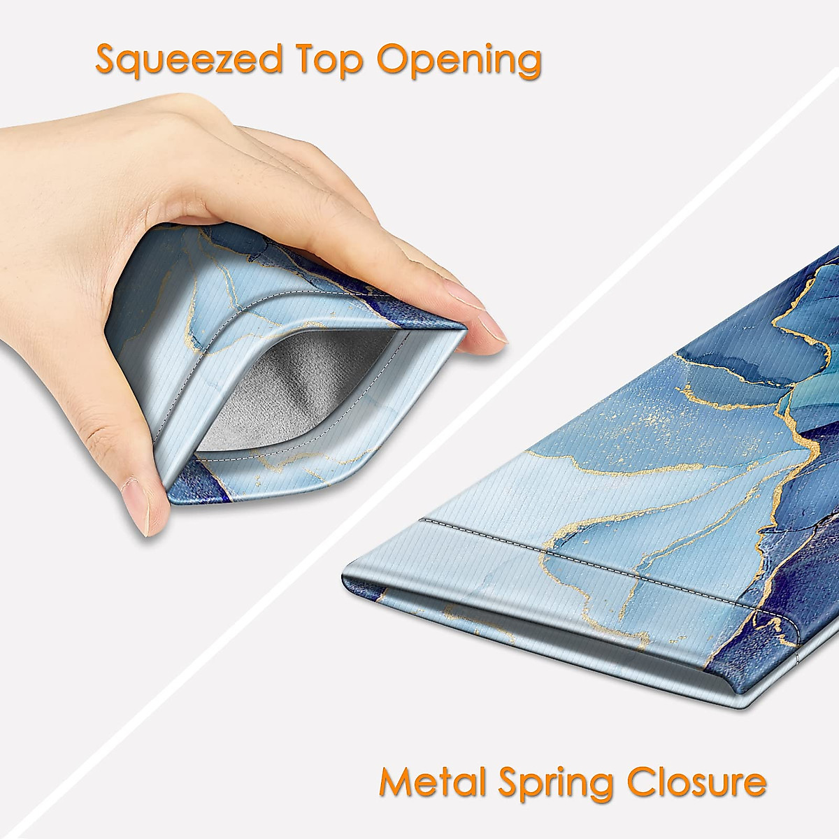 Fintie Eyeglasses Pouch with Cleaning Cloth, Portable Squeeze Top Vegan Leather Soft Glasses Case Anti-Scratch Sunglasses Bag, Ocean Marble