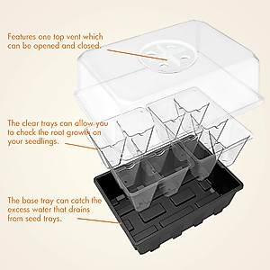 Gardzen 10-Set Garden Propagator Set, Clear Seed Tray Kits with 120-Cell, Seed Starter Tray with Dome and Base 6.6" x 4.5" (12-Cell Per Tray)