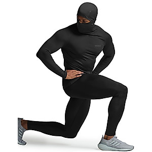 TSLA Men's Thermal Compression Shirts Hoodie with Mask, Long Sleeve Winter Sports Base Layer Top, Active Running Shirt, Heatlock Hoodie Black, X-Large