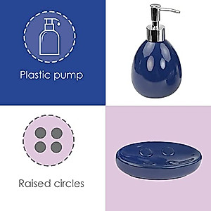 4-Piece Ceramic Bathroom Set (Navy), By Home Basics | Contemporary Design Bathroom Sets | Bath Accessories For Bathroom | Includes Soap Dish, Tumbler, Toothbrush Holder, and Lotion Dispenser