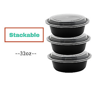 Meal Prep Containers 32oz Plastic Take-Out Container with Lids, 1 Compartment, BPA-Free, Microwave Safe, Food Storage Containers with Lids for Lunch, Salad, Bento Box (50 Pack)