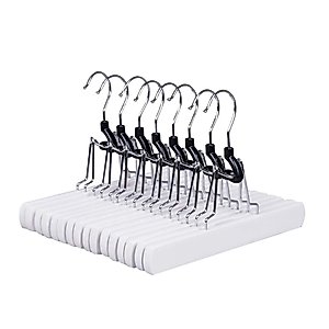 Amber Home 10 Pack White Wooden Pants Hangers, Wood Clamp Hangers with Non Slip Padded Velvet, Jeans/Slacks Hangers Hair Extension Hangers for Skirts, Trousers, Wigs (White, 10)