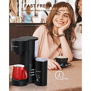 MIKESIER 3IN1 Single Serve Coffee Maker for K Cup & Ground, Small Coffee Machine with Milk Frother, 6-14oz Brew Size, 28oz Water Tank, Adjustable Drip Tray