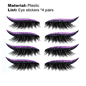 False Eyelashes Fake Mink Lashes 4 Pairs/Set Eyeliner Sticker Reusable Colorful Beauty Fashion Eyelid Line Sticker Eyelash Extension Kit Natural Eye Fake Lashes for Women's Make Up -Black