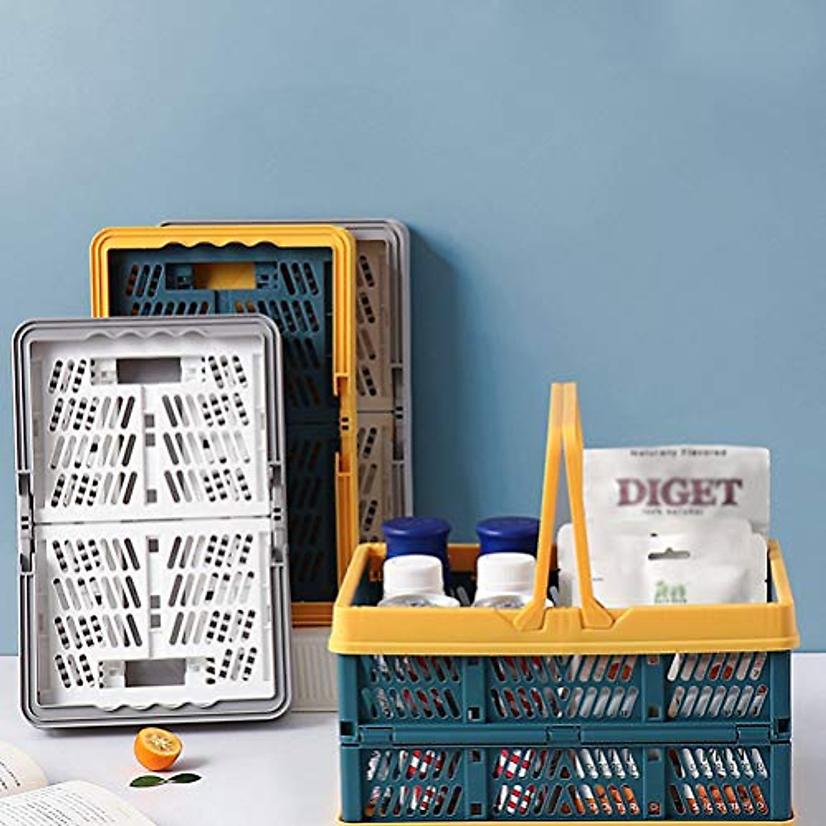 DXBO Collapsible Storage Baskets Grocery Baskets Folding Stackable Storage Containers s with Handles Car Kitchen Sundries Organizer Green (Color : Green)