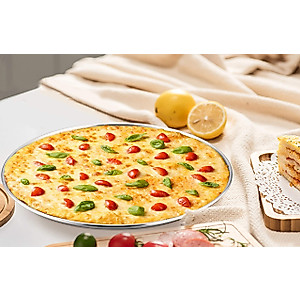 P&P CHEF 13½ Inch Pizza Pan Set of 2, Stainless Steel Pizza Tray, Round Pizza Plate For Pie Cookie Pizza Cake, Non Toxic & Heavy Duty, Brushed Finish & Easy Clean