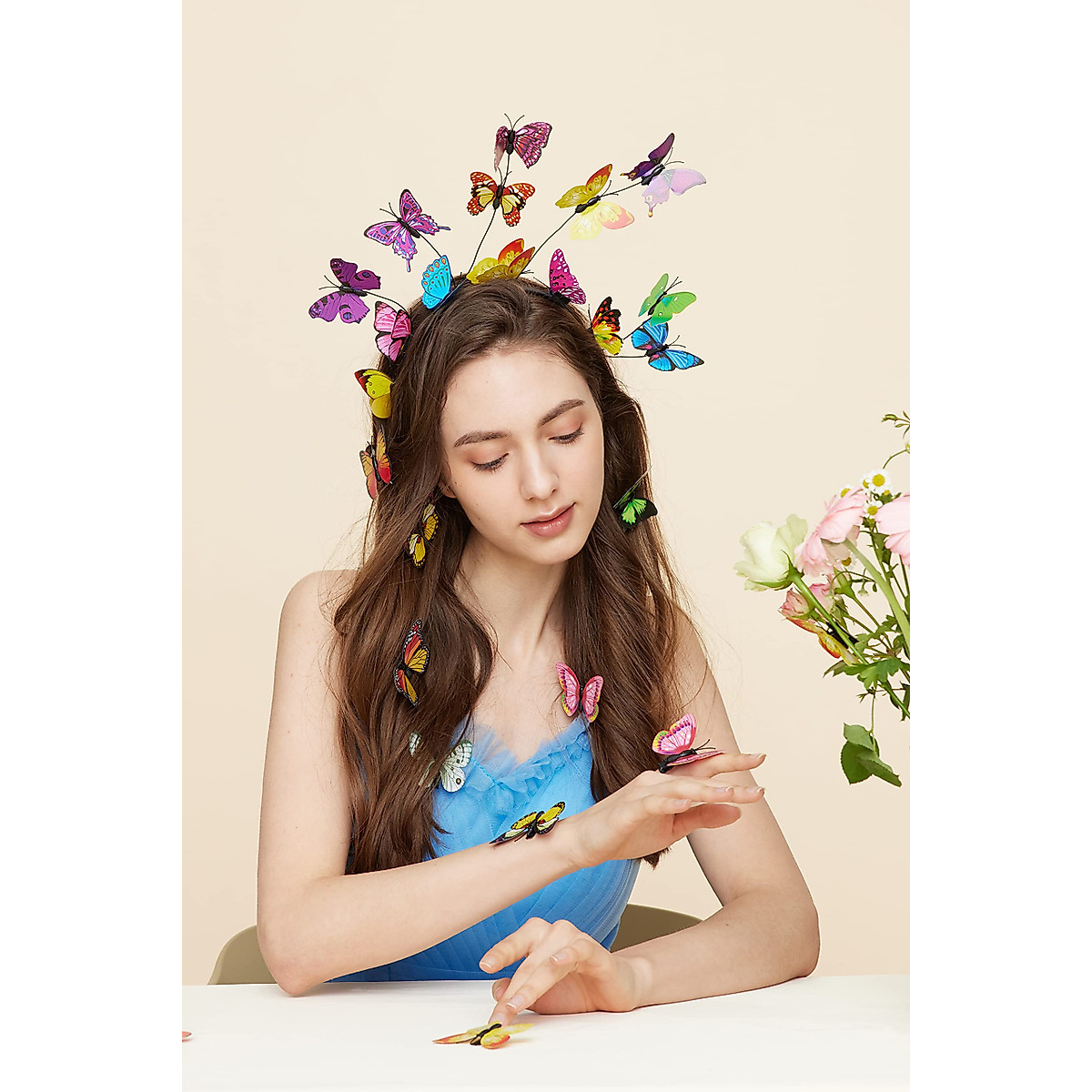 Gionforsy Butterfly Fascinator Headband Monarch Butterfly Crown Tea Party Halloween Costume Hairpin (Colorful)