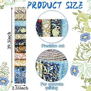 50Pcs William Morris Floral Jelly Fabric Strips Roll for Quilting Crafting Spring Summer Floral Precut Patchwork for Sewing DIY Crafts 2.55 Inch Polyester Fabric Bundles