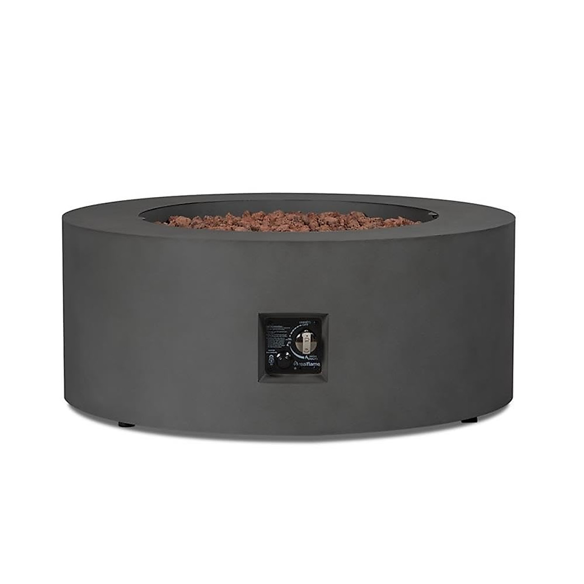 Real Flame Aegean Round Propane Fire Table for Outdoors in Weathered Slate with Natural Gas Conversion Kit, Lid and Storage Cover - Durable Gray Fire Pit