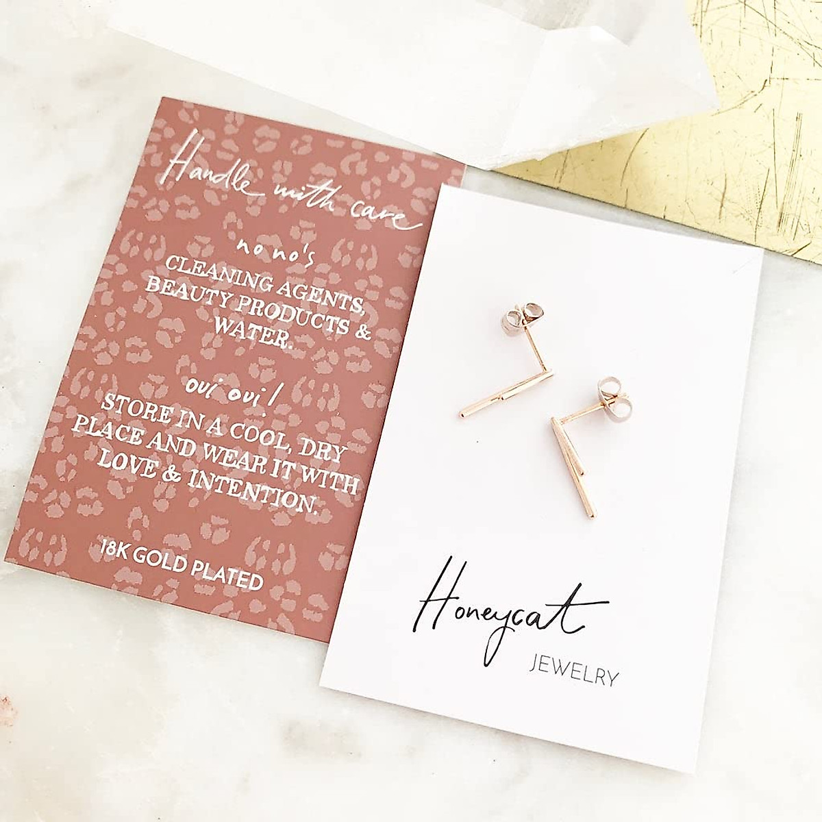 HONEYCAT Lucy Tiny Drop Bar Studs in Gold, Rose Gold, or Silver | Minimalist, Delicate Jewelry (Rose Gold)