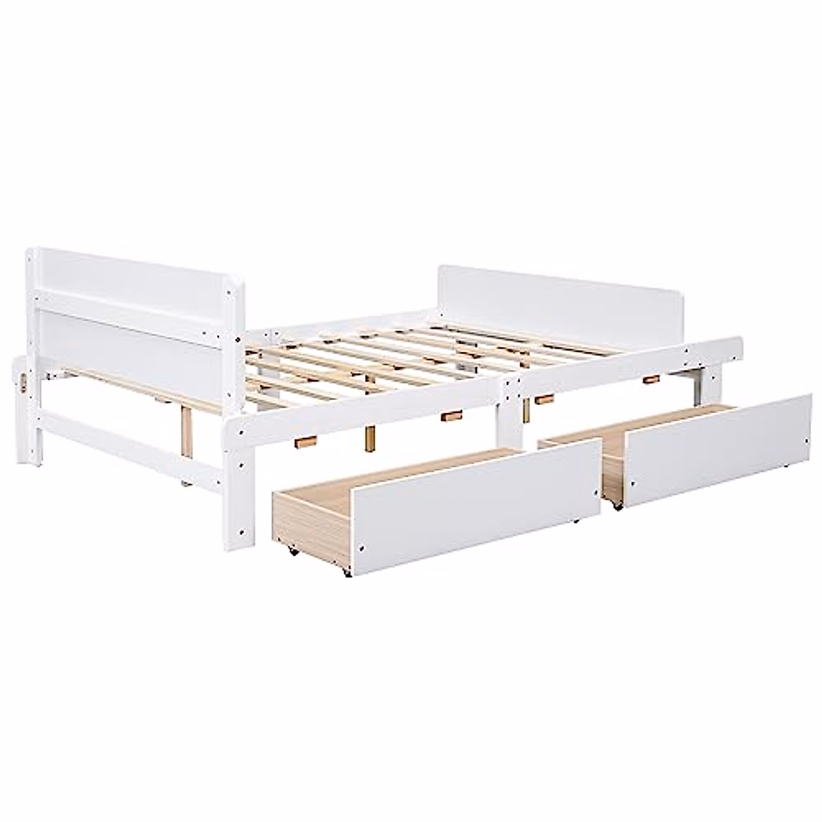 LostCat Full Bed with Storage, Full Bed Frames with 2 Drawers, Full Storage Bed Frame with Footboard Bench & Headboard, Full Bed for Kids, Kids Bed with Storage Drawers, No Box Spring Needed, White