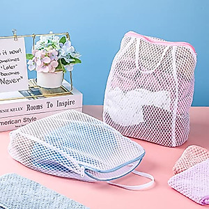 Honeycomb Mesh Laundry Bags with Handle 12 x 8 Inch Delicate Bag for Washing Machine Large Opening Side Widening Zippered Wash Bag for Sock Baby Items Lingerie Travel Garment, Pink and Blue (6 Pcs)