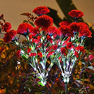 BeHiller Carnations Solar Flower Light Outdoor Decor,42Red Flowers Gifts for Grandma,Birthday,Mom Gifts Garden Pathway Lights,Unique Gifts Solar Decorative Lights for Patio,Grave Cemetery Yard-2Pack