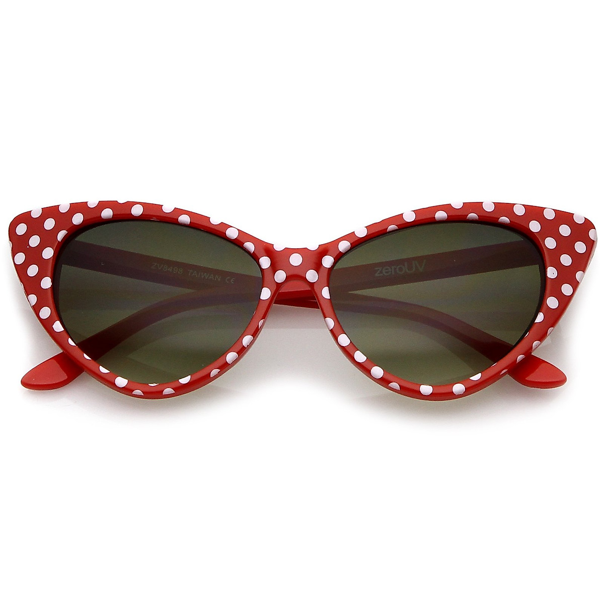 zeroUV - Polka Dot Cat Eye Womens Mod Fashion Super Cat Sunglasses (Red-White/Smoke Gradient)