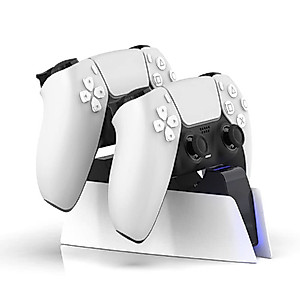 PS5 Controller Charging Station with Blue Light Bar, Fast Charging Type-C for Playstation 5 DualSense Controllers Charging (White)