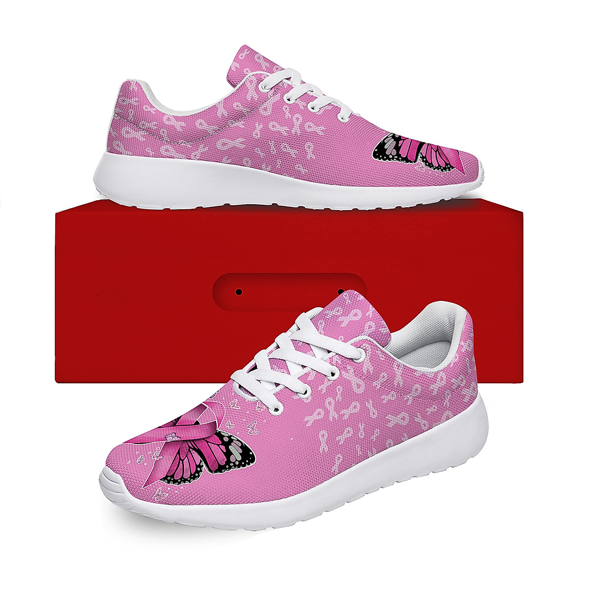lodaden Pink Shoes Mens Womens Breast Cancer Awareness Sneakers Tennis Running Shoes Gifts for Survivor,US Size 9 Women/7.5 Men