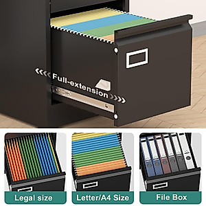 GREATMEET 3 Drawer Mobile File Cabinet with Lock,Under Desk Drawer Metal Filing Cabinet for Legal/Letter Size,Fully Assembled Black