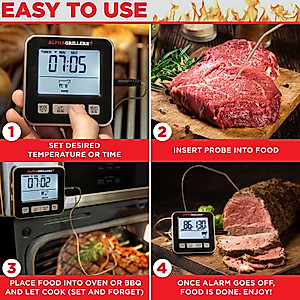 Alpha Grillers Food & Meat Thermometer for Oven w/Temperature Probe, Leave in Digital Oven Thermometer for Cooking in The Kitchen & Grilling with 7 Preset Temperatures & Timer