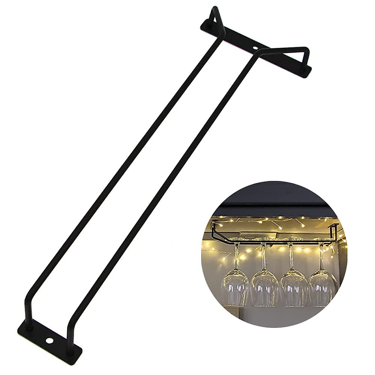 Wine Glass Rack (1 Pack 13.8 inch, Black), Wine Glass Rack Under Cabinet, Hanging Stemware Holder, Metal Chrome Finish Stemware Rack for Kitchen/Bar/Restaurant