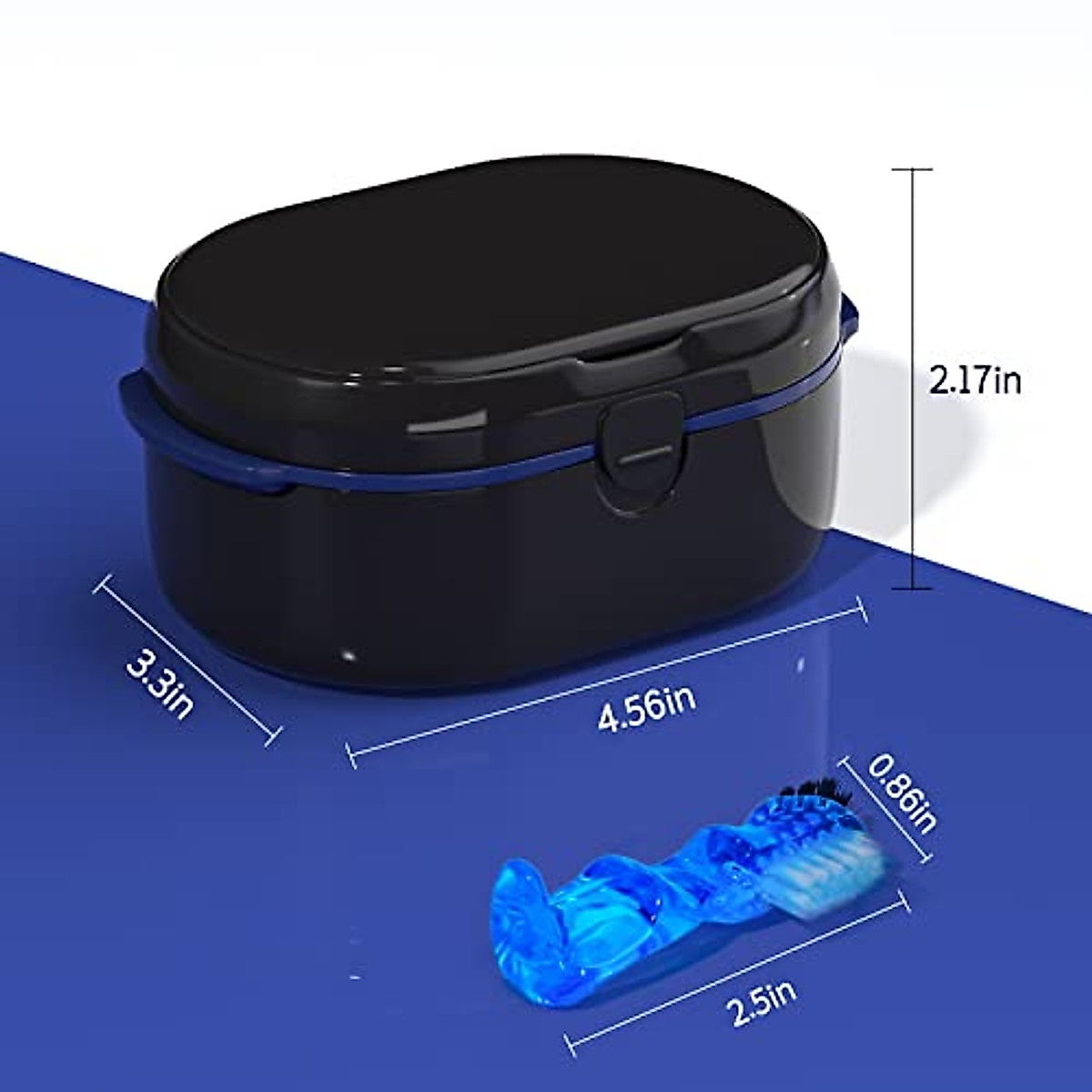 Denture Bath Box And Denture Brush Denture&Retainer Set, Denture Case with Mirror (Black)