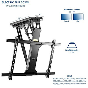 VIVO Electric Ceiling TV Mount for 32 to 70 inch Screens, Large Flip Down Motorized Pitched Roof VESA Mount, Master Pack, Black, MOUNT-E-FD70