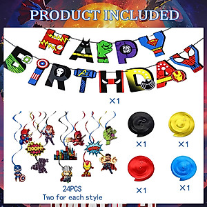 Superhero Party Supplies decorations Superhero Party Banner Decorations for Kid, Boys and Girls Superhero Hanging Swirls Party Decorations